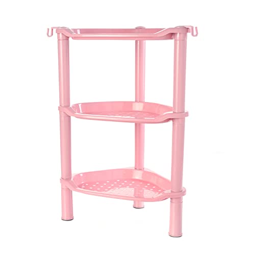 3 Tier Shower Caddy Organizer Shelf Corner, 13.5 x 10 x 26 Inches, Rustproof, Plastic Shower Rack Stands for Inside Bathroom, Bathtub, Shower pan, Pink (Round Slot Pink 3 Tier)