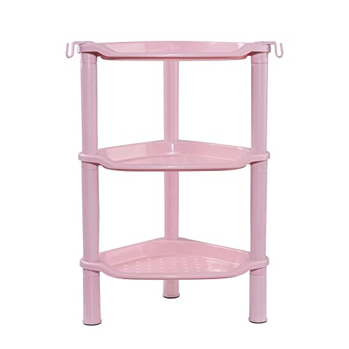 3 Tier Shower Caddy Organizer Shelf Corner, 13.5 x 10 x 26 Inches, Rustproof, Plastic Shower Rack Stands for Inside Bathroom, Bathtub, Shower pan, Pink (Round Slot Pink 3 Tier)