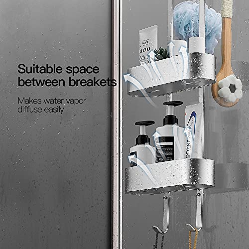 FINECHI Over the Door Shower Caddy Hanging Storage Organizer Rust Proof Aluminum Bathroom Tub Storage Rack with Hooks and Baskets(Brushed Nickel, 2-Tier)