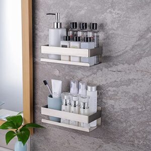 ZSFBIAO Metal Bathroom Shelf Stainless Steel Shower Shelf No Drilling Required Organizer Wall Mount Shampoo Rack Self Adhesive Kitchen Wall Floating Shelves (Color : A)