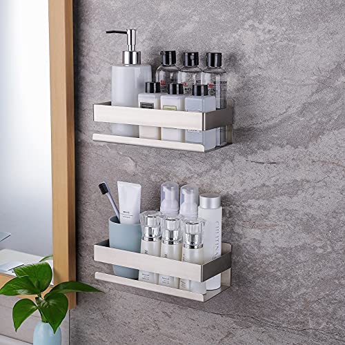 ZSFBIAO Metal Bathroom Shelf Stainless Steel Shower Shelf No Drilling Required Organizer Wall Mount Shampoo Rack Self Adhesive Kitchen Wall Floating Shelves (Color : A)