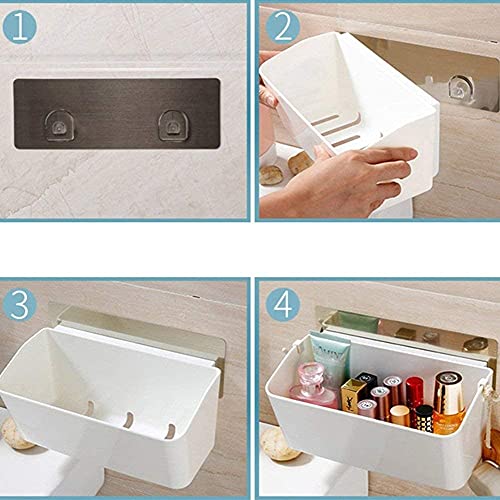 AOOF Bathroom Shelf Shower Organiser Wall-Mounted Plastic Punch Free No Trace Sticker Hook Drain