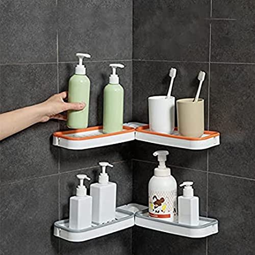 2Pcs Bathroom Corner Punch-free Rack, Bathroom Corner Punch-free Rack Shampoo Storage Rack Holder, Bathroom Corner Punch-free Rack with Suction Cup (grey)