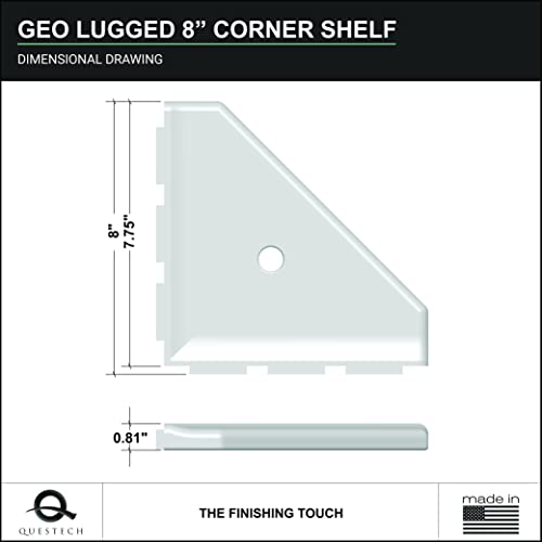 Questech Décor 8 Inch Corner Shower Shelf and 5 Inch Shower Caddy Foot Rest, Geo Lugged Back for New Construction, Wall Mounted Bathroom Shower Organizer, White Polished