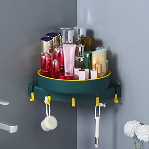 jomgeroz Corner Shower Shelf Degree Rotating Storage Rack Wall Mounted Organizer No Drilling for Toilet Bathroom Kitchen Shampoo Spice Holder Corner Shower Shelf