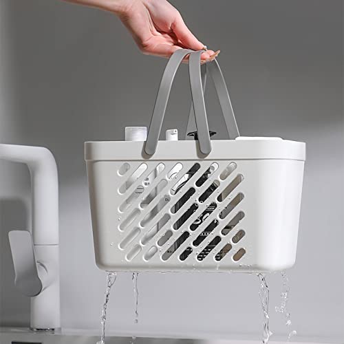 Bath Basket with Handle Tote Storage Organization Hollow Draining Container for Home Bathroom Shampoo Lotion Holder Bath Basket