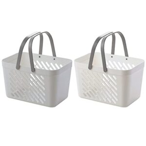 Bath Basket with Handle Tote Storage Organization Hollow Draining Container for Home Bathroom Shampoo Lotion Holder Bath Basket