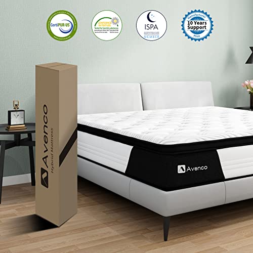 Avenco 10 Inch Full Mattress, Full Hybrid Mattress, Medium Firm Mattress Full in a Box with Pocket Spring and Gel Memory Foam, Breathable Fabric, Strong Edge Support, CertiPUR-US, 100 Nights Trial