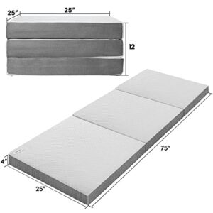 Yeeeasy Foldable Mattress for Floor (75"x25"x4") Tri Folding Mattress with Washable Cover Portable Memory Foam Mattress with Storage Bag Tri Fold Mattress for Overnight Guests and Camping, Single Size