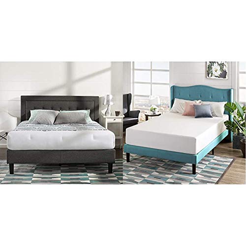 Zinus Dachelle Upholstered Tufted Premium Platform Bed, Queen, Dark Grey Green Tea 12-inch Memory Foam Mattress, Queen