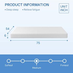 PayLessHere 6 Inch Green Tea Cooling Gel Memory Foam Mattress Full Size in a Box,Medium-Firm,Pressure Relief&Temperature Regulation,CertiPUR-US Certified,White