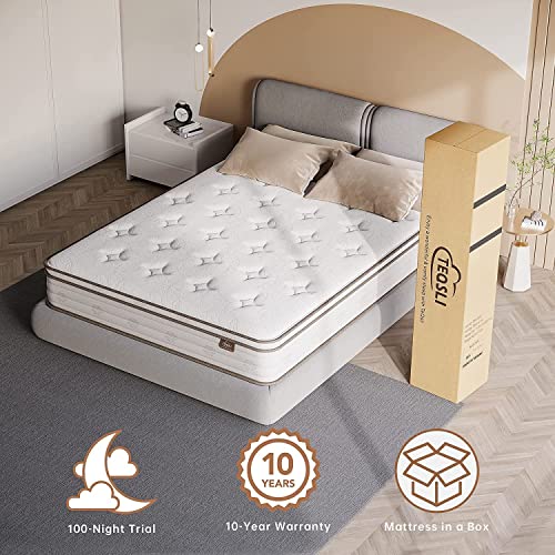 TeQsli Twin Mattress 10 Inch, Cool Eggshell Memory Foam and 7 Zone Pocket Innerspring Hybrid Mattress in a Box, Pressure Relief & Supportive Twin Bed Mattress, Breathable Cover, 100 Nights Trial