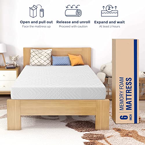 IULULU 6 Inch Twin Size Memory Foam Mattress, Bed in a Box Mattresses, Breathable Removable Quilted Cover, Medium Feeling, White