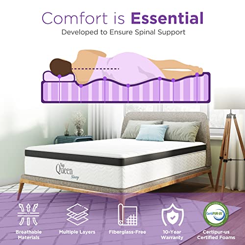 10 Inch Maxima Hybrid Mattress, Queen Size, Cooling Gel Infused Memory Foam and Innerspring Mattress, Bed in a Box,White & Gray