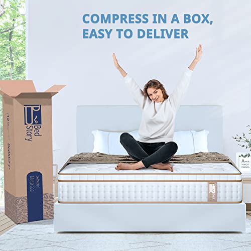 BedStory King Mattress, 14 Inch Gel Memory Foam Hybrid Mattress in a Box, King Size Mattress with Individually Wrapped Pocket Coils for Supportive and Pressure Relief, Made in USA