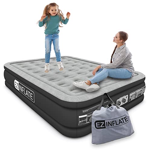 Air Mattress with Built in Pump - King Size Double-High Inflatable Mattress with Flocked Top - Easy Inflate, Waterproof, Portable Blow Up Bed for Camping & Travel