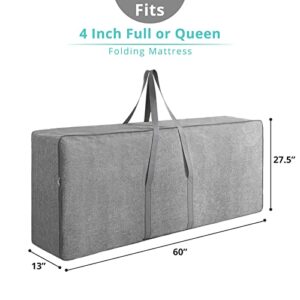 Thickened Folding Mattress Storage Bag, YUGYVOB Sturdy Carry Case for Tri-Fold Mattress, Fits 4 Inch Full or Queen Size Foldable Mattress, Clothes Storage Bag Organizer, 60''x 27.5''x 13''