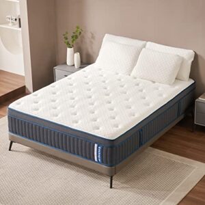 queen mattress, lechepus 14 inch hybrid mattress,plush gel memory foam and pocket springs mattress in box,fiberglass free,queen size mattressfor cooler supportive & back pain relief, 60" x 80" x 14"