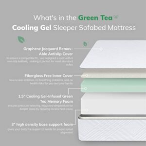 EGOHOME Queen Memory Foam Replacement Mattress Sleeper 4.5-Inch for Convertible Sleeper Sofa and Couch Beds, Cooling Gel Green Tea Mattress in a Box, 72”×58”×4.5”, Sofa Not Included