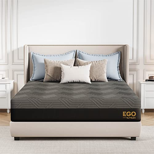 EGOHOME 10 Inch Queen Mattress, Copper Gel Memory Foam Mattress in a Box, Therapeutic Mattress for Back Pain Relief, Medium Double Mattress Made in USA, CertiPUR-US Certified, 60”x80”x10”, Black