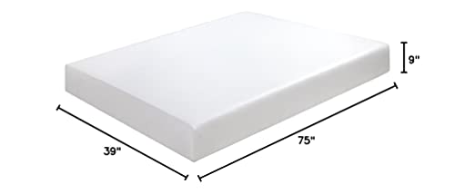 Olee Sleep 9 Inch Gel Memory Foam Mattress, Twin, White