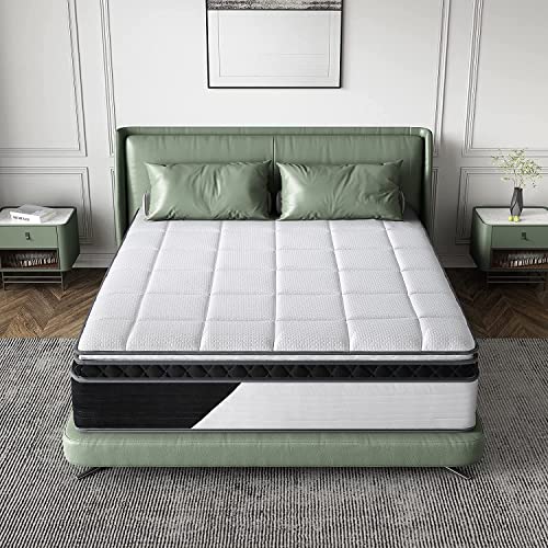 Rucas King Size Mattress in a Box, 14 Inch Euro Top Gel Memory Foam Hybrid Mattress Pocket Spring Firm with 5 Zone for Back Pain Relief, 10 Year Support,101-Night Trial