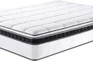 Rucas King Size Mattress in a Box, 14 Inch Euro Top Gel Memory Foam Hybrid Mattress Pocket Spring Firm with 5 Zone for Back Pain Relief, 10 Year Support,101-Night Trial