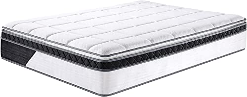 Rucas King Size Mattress in a Box, 14 Inch Euro Top Gel Memory Foam Hybrid Mattress Pocket Spring Firm with 5 Zone for Back Pain Relief, 10 Year Support,101-Night Trial