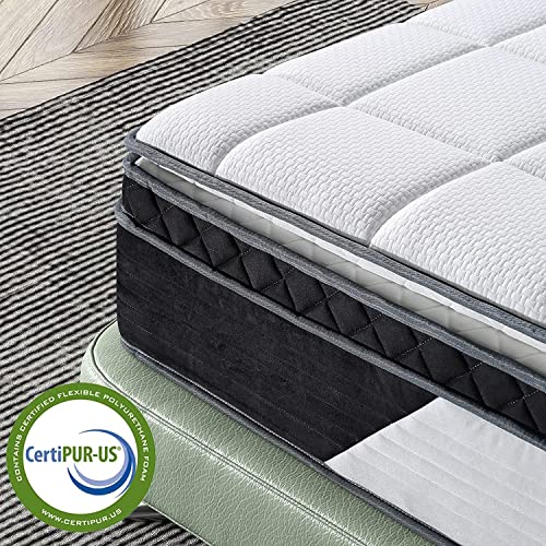 Rucas King Size Mattress in a Box, 14 Inch Euro Top Gel Memory Foam Hybrid Mattress Pocket Spring Firm with 5 Zone for Back Pain Relief, 10 Year Support,101-Night Trial