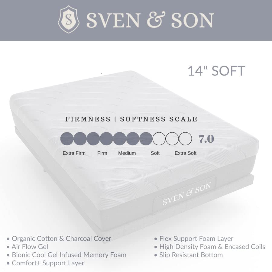 Sven & Son Queen Hybrid Mattress 14" Bamboo Charcoal and Luxury Cool Gel Memory Foam, Motion ISOLATING Springs, Designed in USA(Queen, Mattress Only 14")