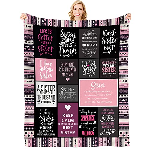 Sister Gifts from Sister Sister Birthday Gift | Best Sister Ever Blanket with Great Sentences | Gift for Sister from Brother Happy Christmas Bday Present for Sister Throw Blanket 50” X 60”