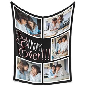 Printwoo Best Mom Ever Blanket Personalized with Own Photos, Custom Blankets with Photos, Mom Birthday Gifts from Daughter Son, Personalized Mothers Day Photo Gifts for Mom