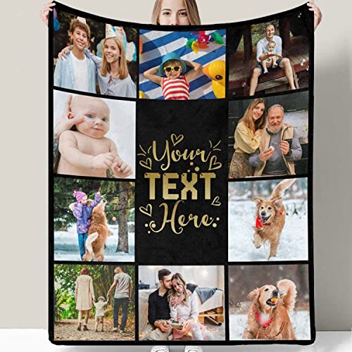 Custom Blanket Personalized Memorial Gift with Photo Text: Made in USA, Collage Customized Picture Blanket Birthday Anniversary Wedding Christmas Couples Gifts for Family Dad Mom Boyfriend- 5 Sizes