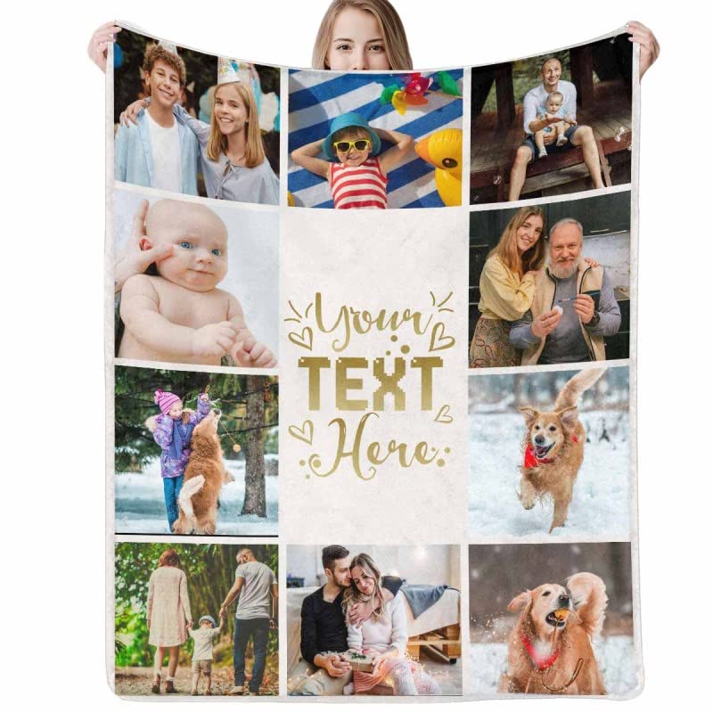 Custom Blanket Personalized Memorial Gift with Photo Text: Made in USA, Collage Customized Picture Blanket Birthday Anniversary Wedding Christmas Couples Gifts for Family Dad Mom Boyfriend- 5 Sizes