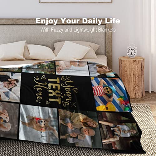 Custom Blanket Personalized Memorial Gift with Photo Text: Made in USA, Collage Customized Picture Blanket Birthday Anniversary Wedding Christmas Couples Gifts for Family Dad Mom Boyfriend- 5 Sizes