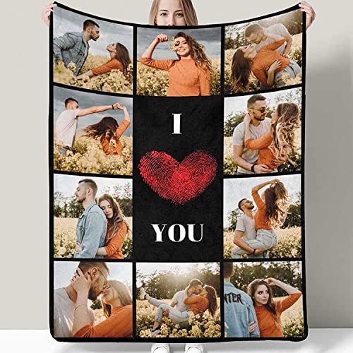 Custom Blanket Personalized Memorial Gift with Photo Text: Made in USA, Collage Customized Picture Blanket Birthday Anniversary Wedding Christmas Couples Gifts for Family Dad Mom Boyfriend- 5 Sizes