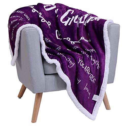 FILO ESTILO Grandma Blanket, Grandma Birthday Gifts, Mothers Day Gifts for Grandmother from Grandchildren, Granddaughter, Unique Grandma Throw Blanket 60x50 Inches (Purple, Sherpa)