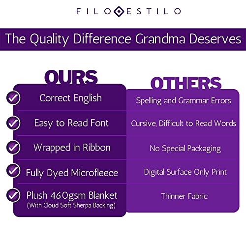 FILO ESTILO Grandma Blanket, Grandma Birthday Gifts, Mothers Day Gifts for Grandmother from Grandchildren, Granddaughter, Unique Grandma Throw Blanket 60x50 Inches (Purple, Sherpa)