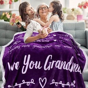 FILO ESTILO Grandma Blanket, Grandma Birthday Gifts, Mothers Day Gifts for Grandmother from Grandchildren, Granddaughter, Unique Grandma Throw Blanket 60x50 Inches (Purple, Sherpa)