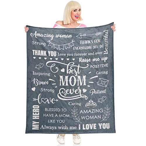 Mothers Day Blanket, Gifts for Mom, Mom Blanket from Daughter Son，Letter Warm Soft Throw Blanket for Mom, I Love You Mom Blanket, Mom Gifts for Birthday, Mother’s Day 60" × 50" (Silver)