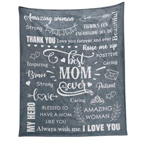 Mothers Day Blanket, Gifts for Mom, Mom Blanket from Daughter Son，Letter Warm Soft Throw Blanket for Mom, I Love You Mom Blanket, Mom Gifts for Birthday, Mother’s Day 60" × 50" (Silver)