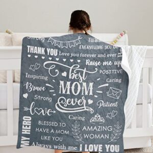 Mothers Day Blanket, Gifts for Mom, Mom Blanket from Daughter Son，Letter Warm Soft Throw Blanket for Mom, I Love You Mom Blanket, Mom Gifts for Birthday, Mother’s Day 60" × 50" (Silver)