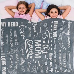 Mothers Day Blanket, Gifts for Mom, Mom Blanket from Daughter Son，Letter Warm Soft Throw Blanket for Mom, I Love You Mom Blanket, Mom Gifts for Birthday, Mother’s Day 60" × 50" (Silver)