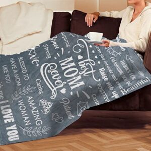 Mothers Day Blanket, Gifts for Mom, Mom Blanket from Daughter Son，Letter Warm Soft Throw Blanket for Mom, I Love You Mom Blanket, Mom Gifts for Birthday, Mother’s Day 60" × 50" (Silver)