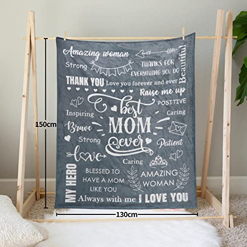 Mothers Day Blanket, Gifts for Mom, Mom Blanket from Daughter Son，Letter Warm Soft Throw Blanket for Mom, I Love You Mom Blanket, Mom Gifts for Birthday, Mother’s Day 60" × 50" (Silver)