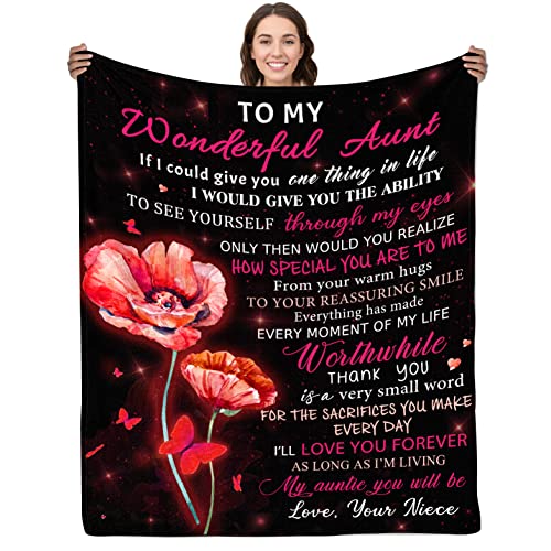 FAIVHSO Aunt Gifts Blanket Best Aunt Ever Gifts - Aunt Gifts from Niece, Aunt Birthday Gifts, Aunt Blanket Gifts, Flowers Throw Blankets 60" x 50"