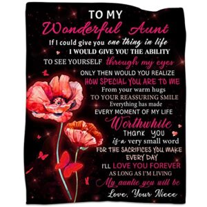 FAIVHSO Aunt Gifts Blanket Best Aunt Ever Gifts - Aunt Gifts from Niece, Aunt Birthday Gifts, Aunt Blanket Gifts, Flowers Throw Blankets 60" x 50"