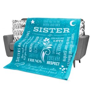 gifts for sister blanket, mothers day, birthday gift for sister from sister, say happy birthday sister with a snuggly soft sister throw blanket 60x50 inches (teal, fleece)