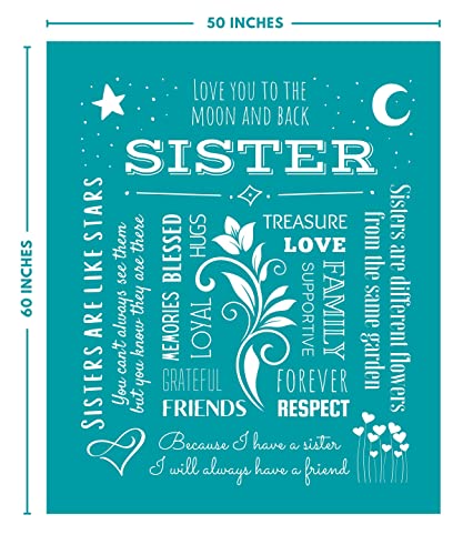 Gifts for Sister Blanket, Mothers Day, Birthday Gift for Sister from Sister, Say Happy Birthday Sister with a Snuggly Soft Sister Throw Blanket 60x50 Inches (Teal, Fleece)