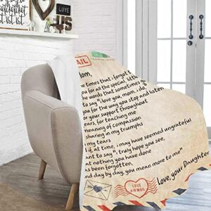 OFADD Blanket Love Letter to My Mom Personalized Printed Air Mail Throw Blankets for Couch Sofa Bed Supersoft Flannel Throws Birthday Indoor Home Decor 60” x 80”